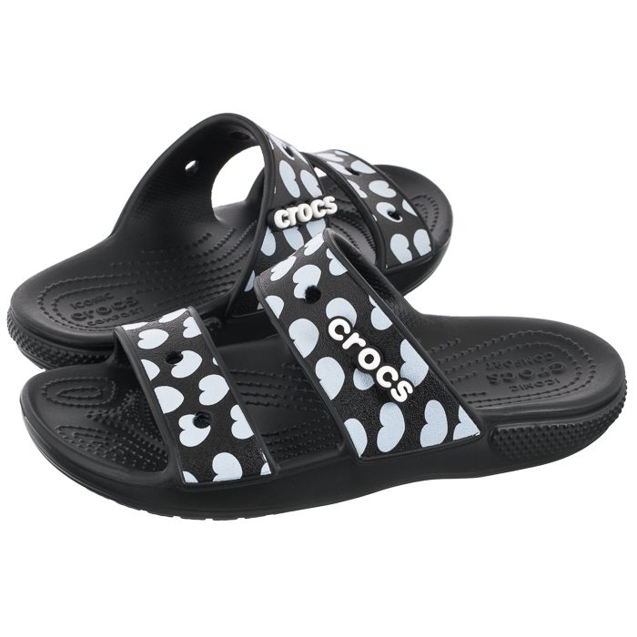 Klapki Crocs Classic Heart Print Sandal Black/White 207680-066 w ...